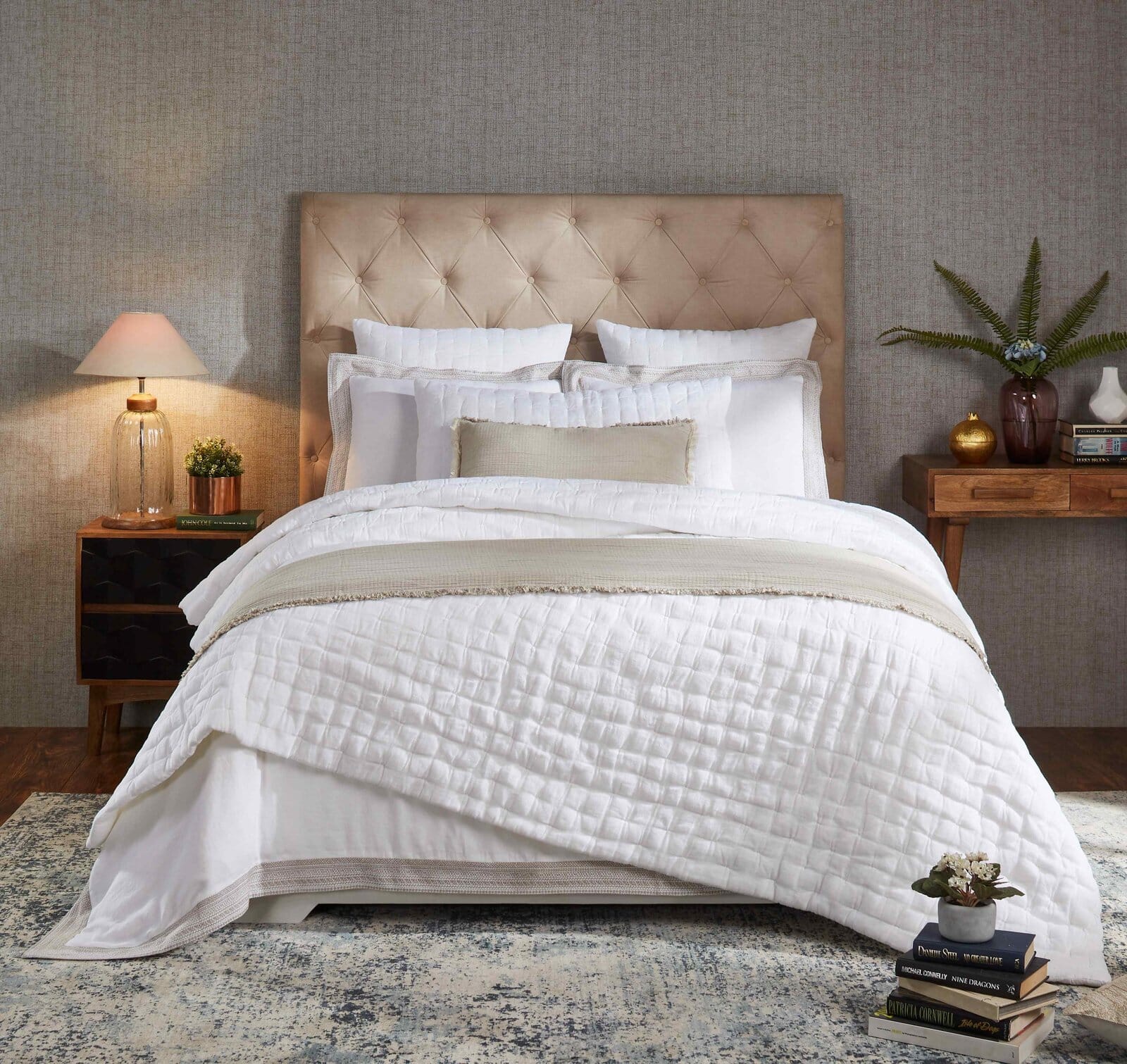 Sophie Hand Quilted Linen Quilt - Orchids Lux Home